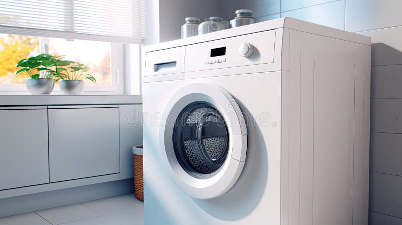Washing Machine in Modern Bathroom Stock Image - Image of room, washer ...