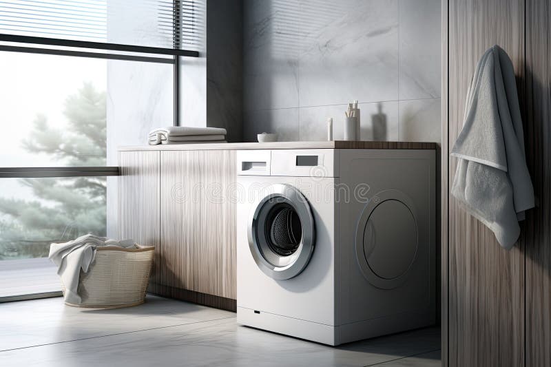 Washing Machine in Modern Bathroom Stock Photo - Image of care, indoors ...