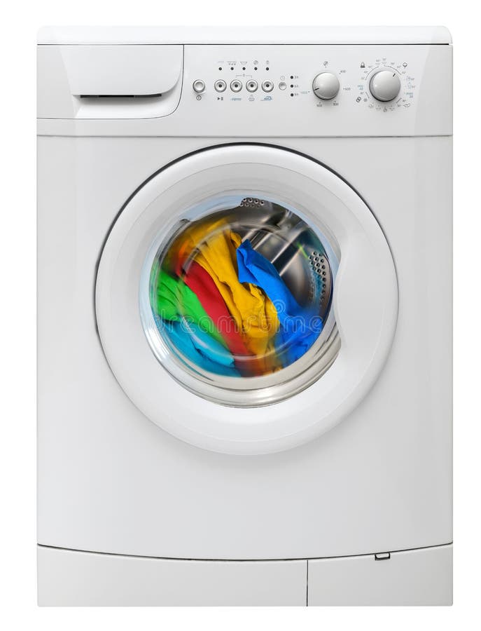 Washing Machine with Multicolored Clothes Isolated on White Stock Photo ...