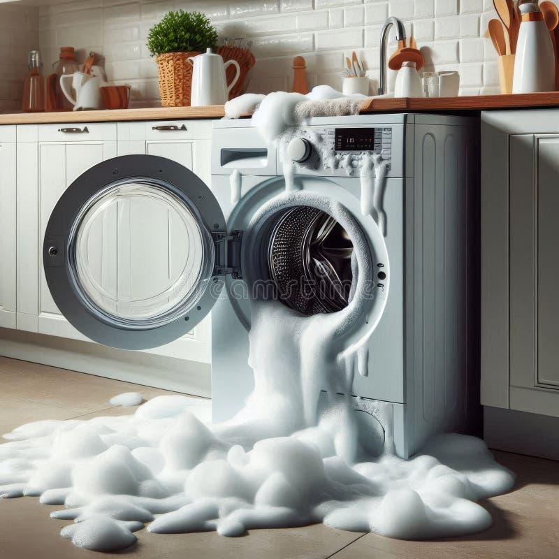 The Washing Machine is Overflowing with Bubbles in a Modern Kitchen ...