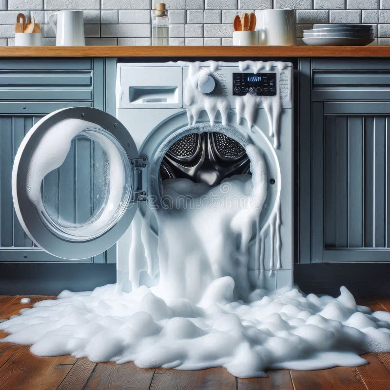 The Washing Machine is Overflowing with Bubbles in a Modern Kitchen ...
