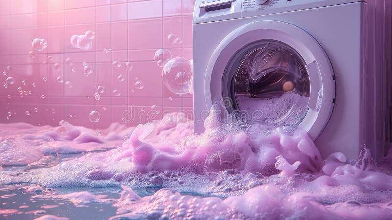 A Washing Machine with Pink Foam Overflowing Stock Illustration ...