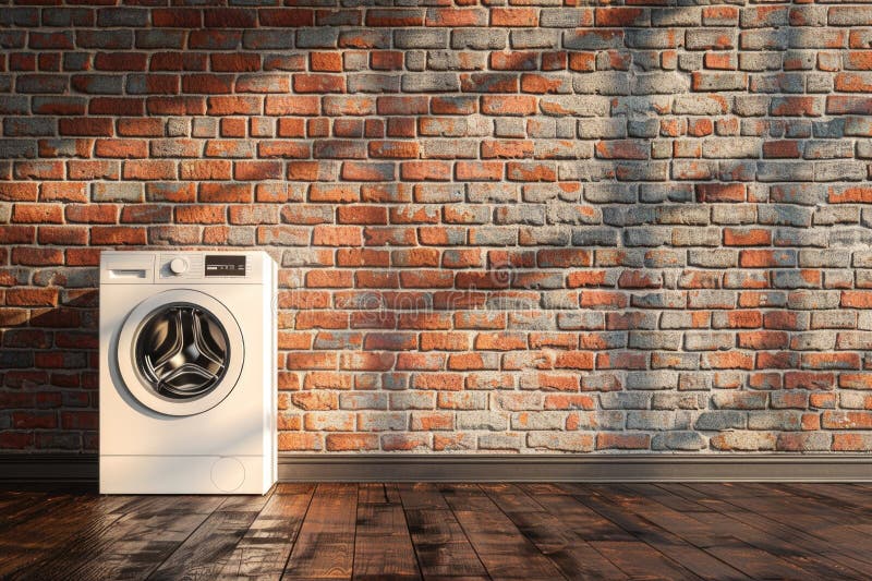 A Washing Machine is Placed in Front of a Brick Wall, Providing a ...