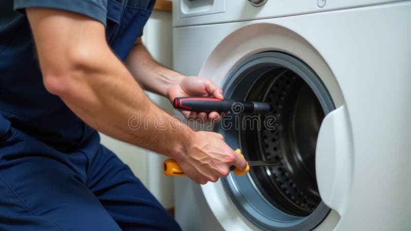 Washing Machine Repair. Hands of a Master Repairing a Washing Machine ...