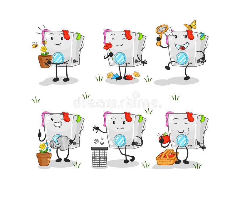 Washing Machine Save the Earth Group. Cartoon Mascot Stock Vector ...