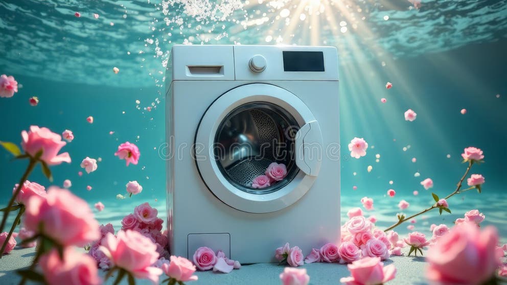Washing Machine with the Scent of Fresh Roses Stock Illustration ...