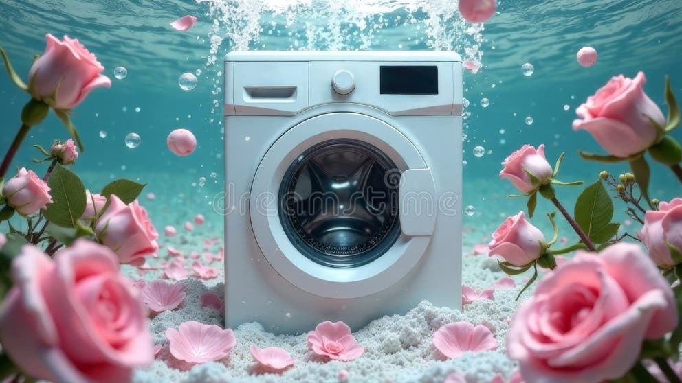 Washing Machine with the Scent of Fresh Roses Stock Illustration ...