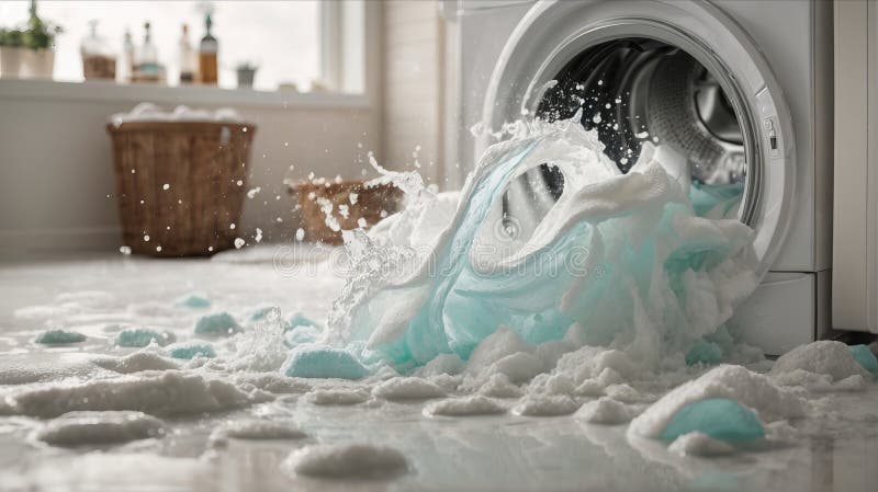 Washing Machine with Soap Foam on a White. Stock Photo - Image of frost ...