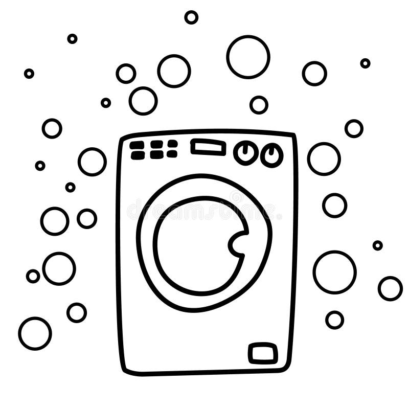 Washing Machine Surrounded by Soap Bubbles Doodle Style Vector ...