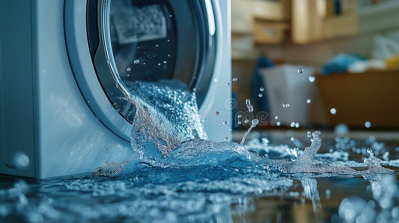 Washing Machine Water Leak with Splashing Water in Kitchen Setting ...
