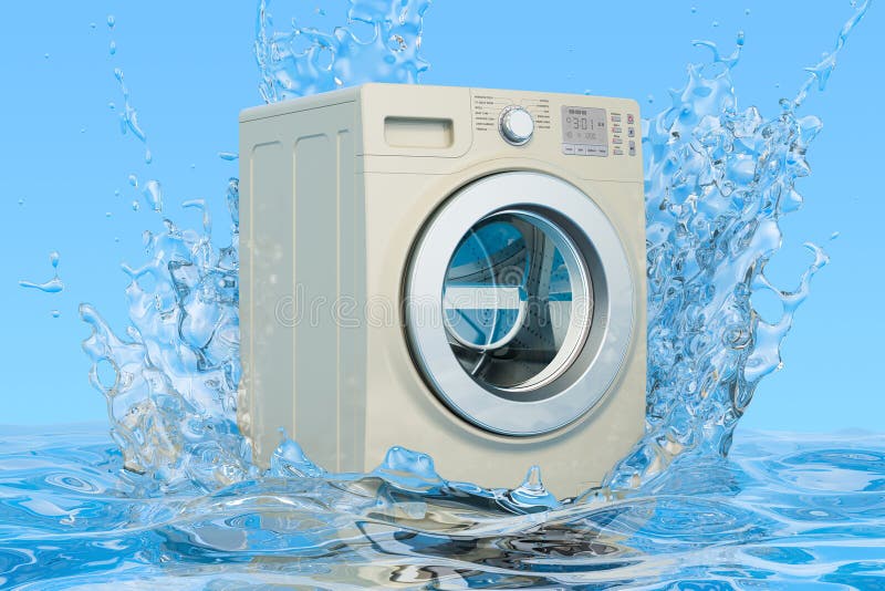 Washing Machine with Water Splashes, 3D Rendering Stock Illustration ...