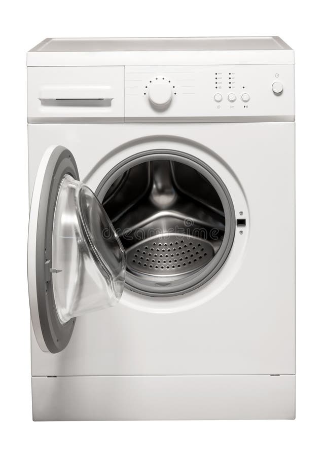 Washing Machine on a White Background Stock Photo - Image of bathroom ...