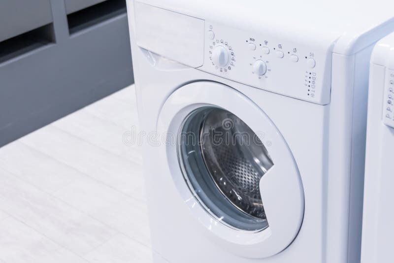 Washing Machine in a White Bright Bathroom Stock Image - Image of ...