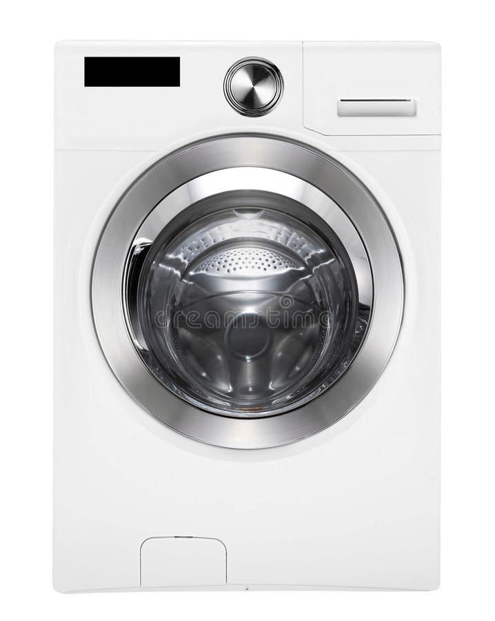 Washing machine on white stock photo. Image of metal - 126621576