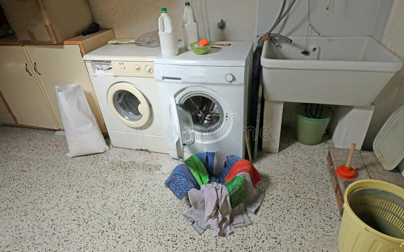 Washing Machines in the Laundry Room of the Community House Stock Photo ...