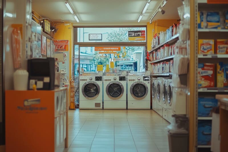 Washing Machines for Sale in a Bright Store Stock Image - Image of ...