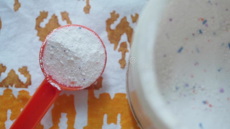 Washing Powder in Plastic Spoon on Table Stock Footage - Video of ...