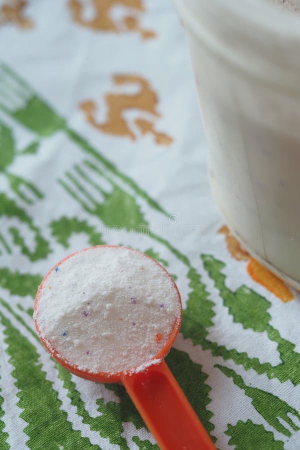 Washing Powder in Plastic Spoon on Table Stock Photo - Image of ...