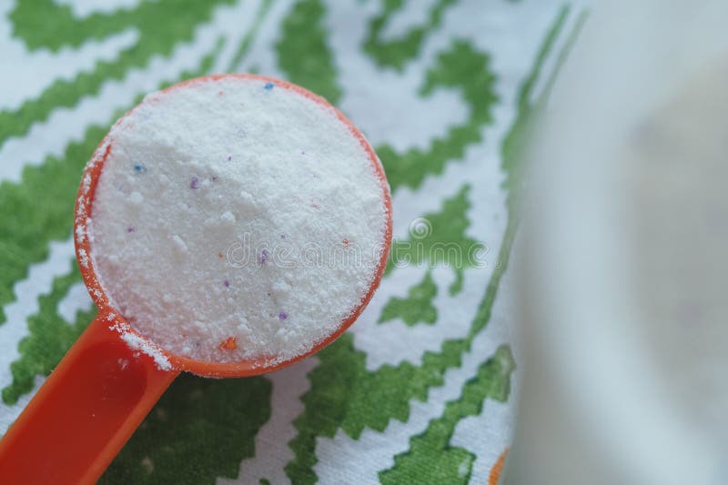Washing Powder in Plastic Spoon on Table Stock Image - Image of ...