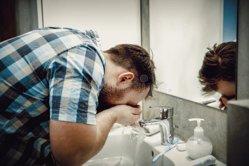Washing and Refreshing Face. Stock Photo - Image of hair, caucasian ...