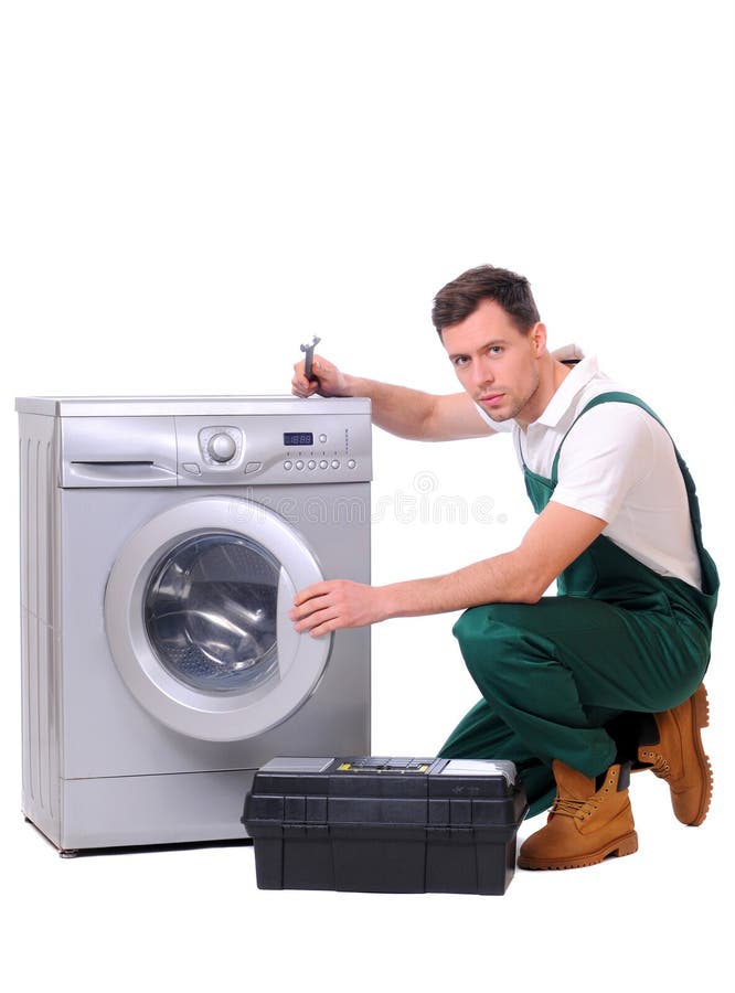 Serviceman in Overall Working on Fridge Stock Photo - Image of house ...