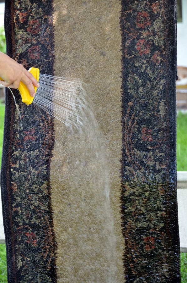 Washing Rug with Hose Sprayer Stock Image - Image of sprayer, carpet ...