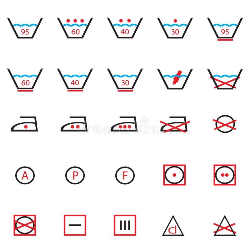 Washing Care Symbols, Vector Icon Set Stock Vector - Illustration of ...
