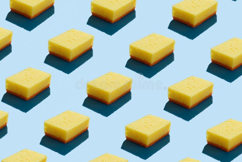 Washing Sponge Isolated on Blue Seamless Pattern Stock Photo - Image of ...