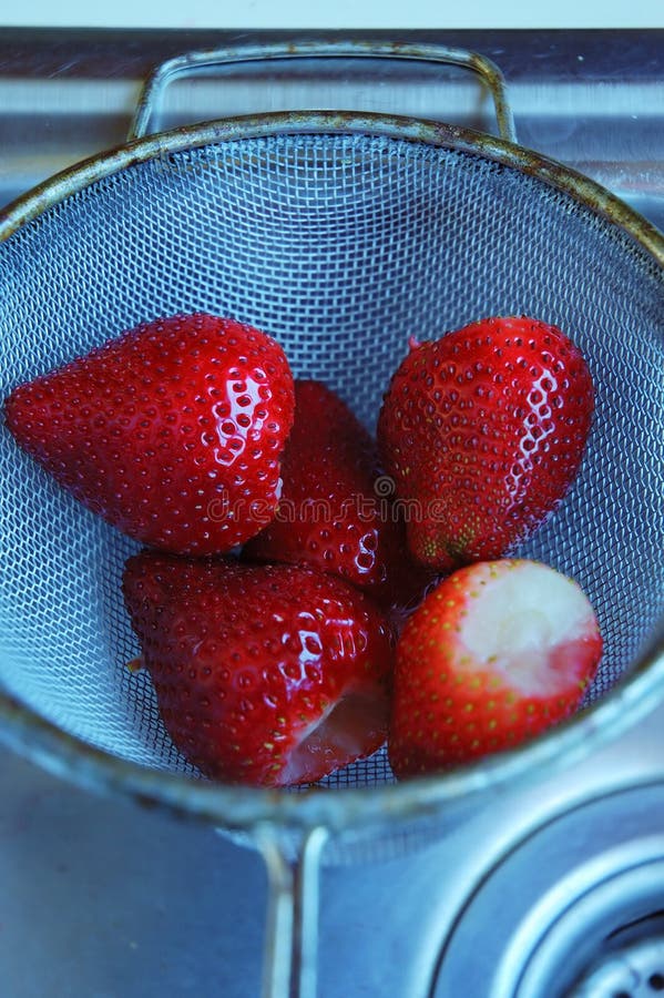 Washing strawberries stock photo. Image of strainer, steel - 636938