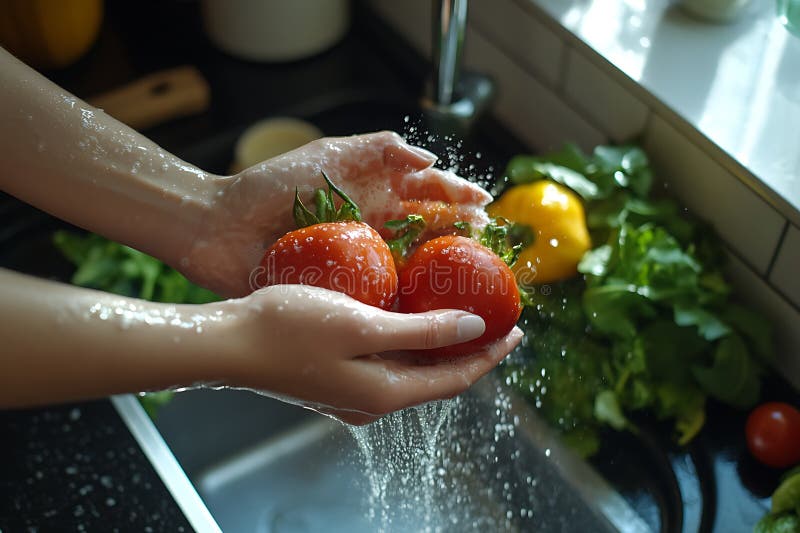 Washing Tomatoes in Kitchen Sink Stock Illustration - Illustration of ...