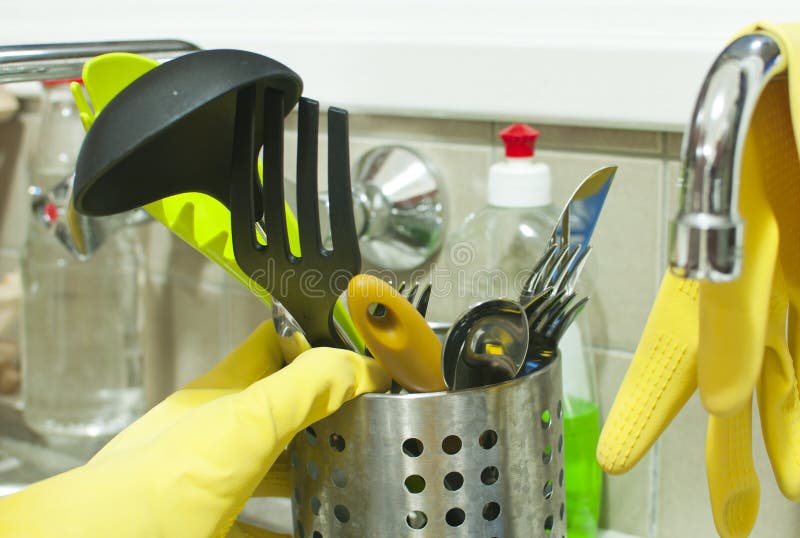 Washing Up stock image. Image of sink, house, yellow - 15256999