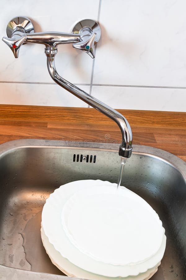 Washing-up in Metal Washbasin Stock Image - Image of cookware, plate ...
