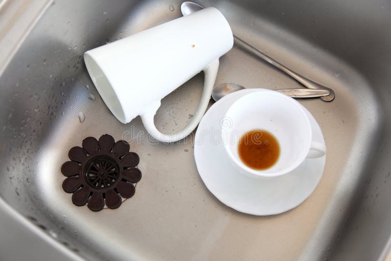 Dishwashing. White Dishes in the Kitchen Sink. Stock Photo - Image of ...