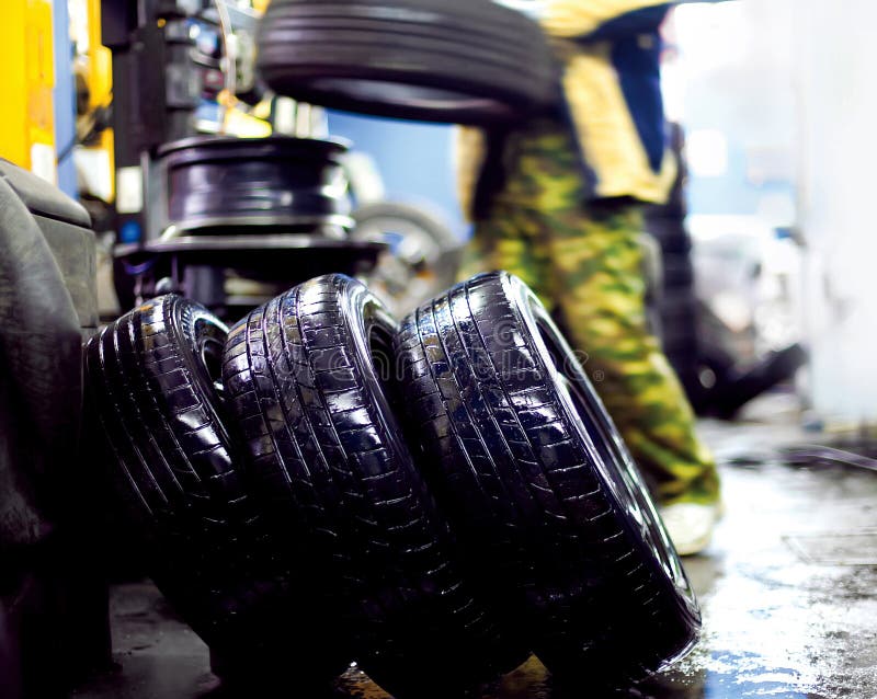 Washing Wheels of Car in Tire Service Stock Photo - Image of ...