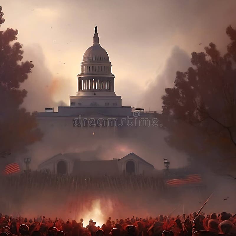 Washington Capitol Hill on Fire. Stock Illustration - Illustration of ...