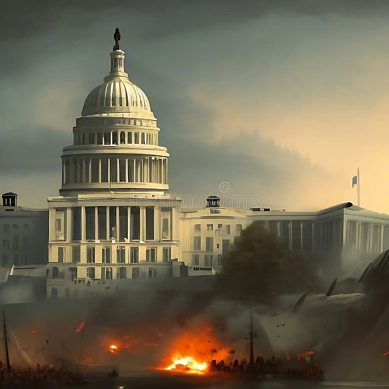 Washington Capitol Hill on Fire. Stock Illustration - Illustration of ...
