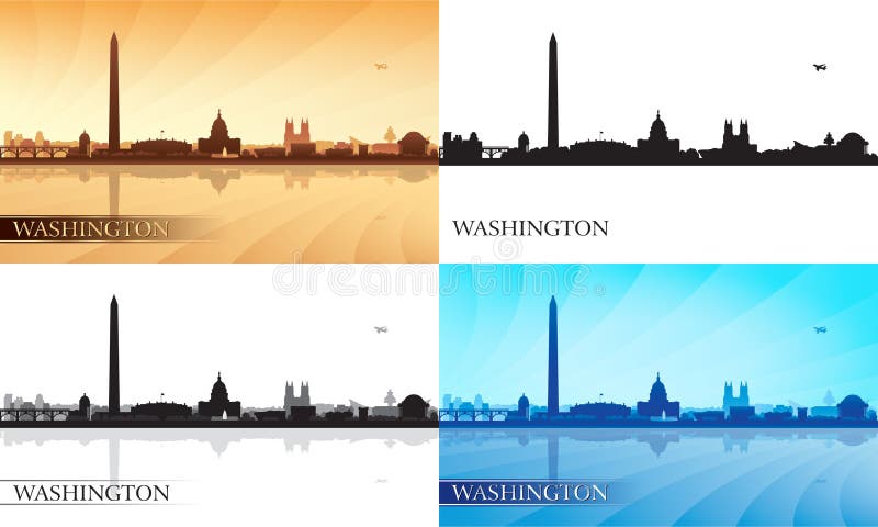 Washington City Skyline Silhouettes Set Stock Vector - Illustration of ...