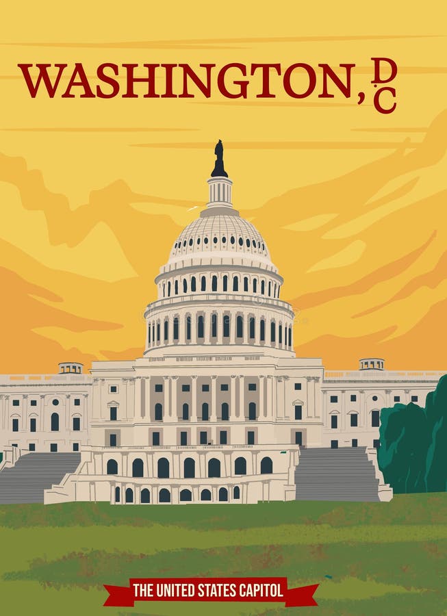 Washington, D. C Poster with Capital Building Illustration Stock Photo ...