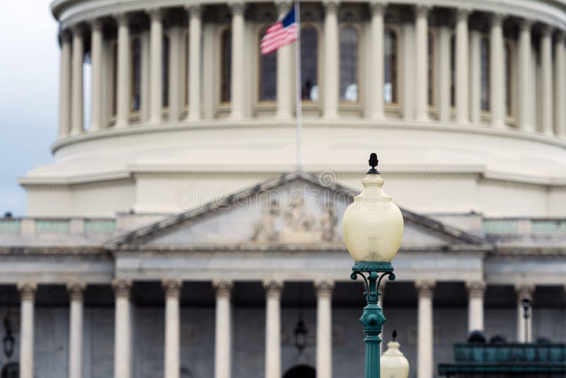 Washington DC Capitol Detail with American Flag - Image Stock Image ...