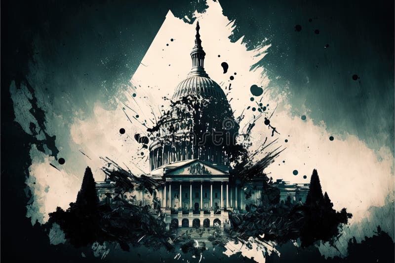 Washington Dc Capitol Exploding and Collapsing in Destruction ...