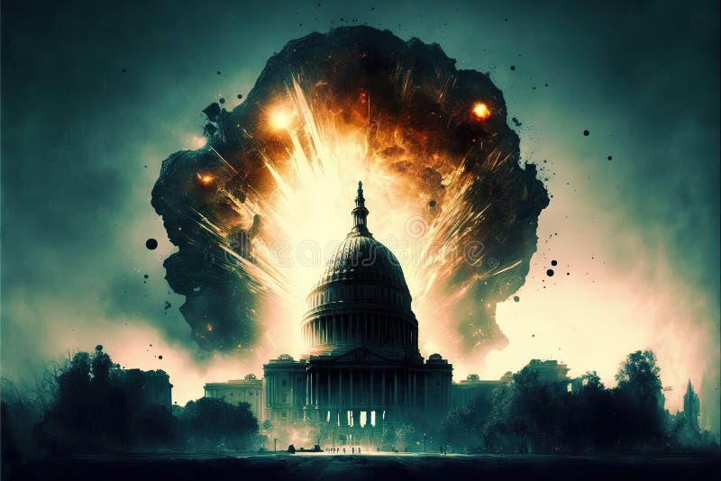 Washington Dc Capitol Exploding and Collapsing in Destruction ...