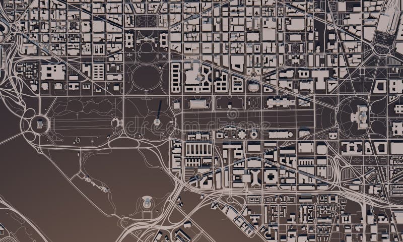 Washington DC City Map 3D Rendering. Aerial Satellite View. Stock ...