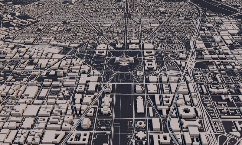 Washington DC City Map 3D Rendering. Aerial Satellite View. Stock ...