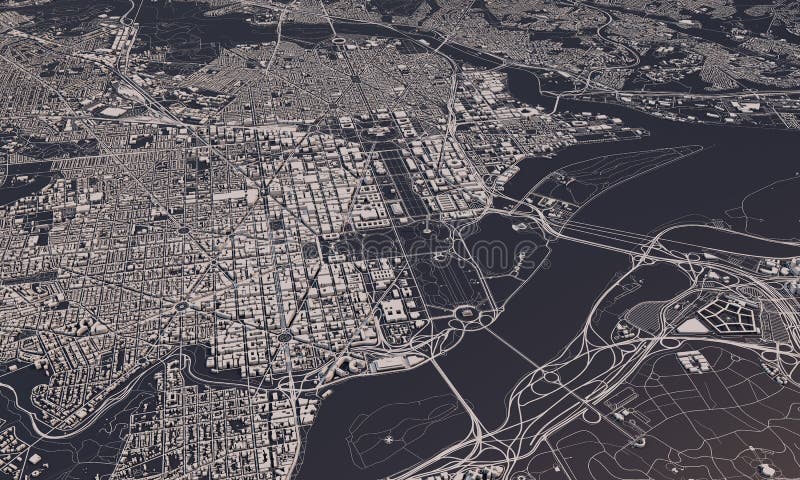 Washington DC City Map 3D Rendering. Aerial Satellite View. Stock Illustration - Illustration of ...