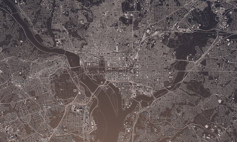 Washington DC City Map 3D Rendering. Aerial Satellite View. Stock ...
