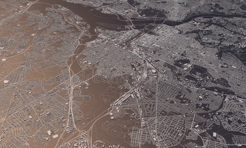 Washington DC City Map 3D Rendering. Aerial Satellite View. Stock ...