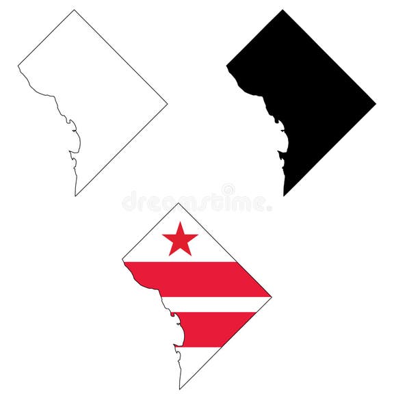 Washington DC Flag Map on White Background. Outline Map of Washington ...