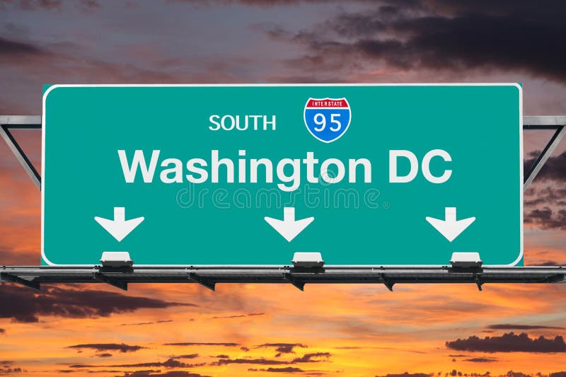 Washington DC Interstate 95 South Highway Sign with Sunrise Sky Stock ...