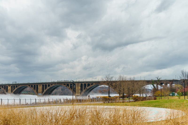 Washington DC, Key Bridge and Reflection Over Potomac River Stock Photo ...