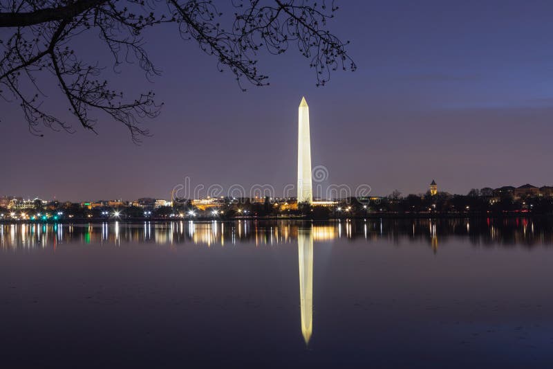 Washington DC Monument at Night Skyline Reflection Stock Photo - Image ...